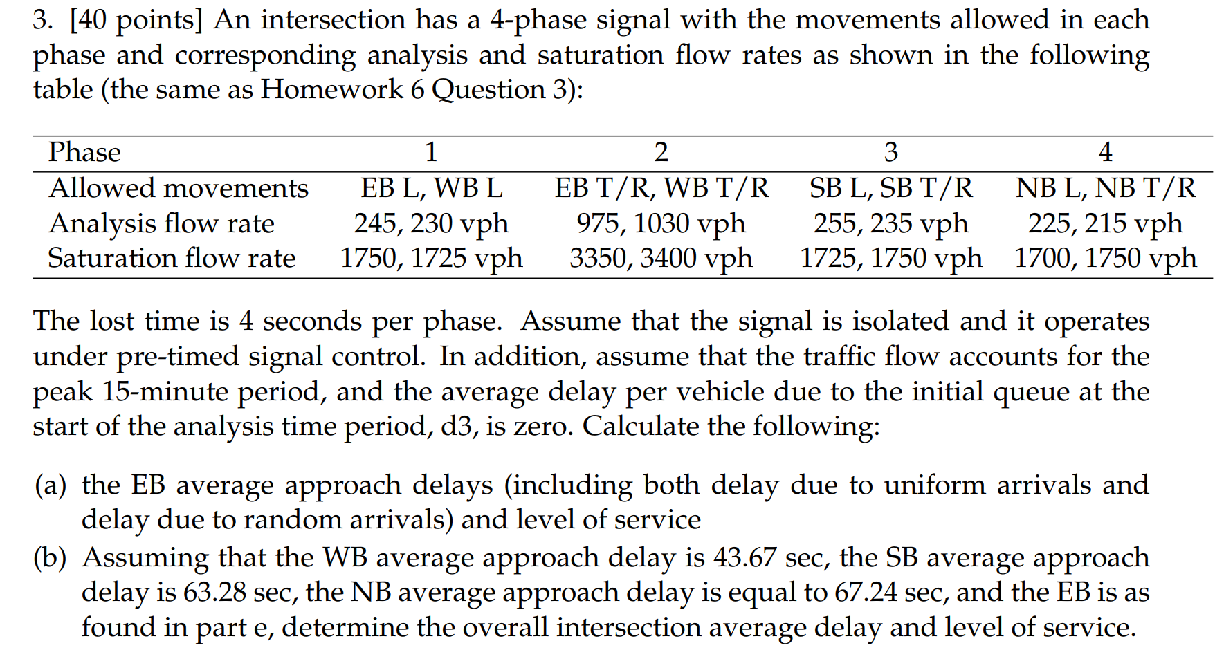 Solved 3. [40 points] An intersection has a 4-phase signal | Chegg.com
