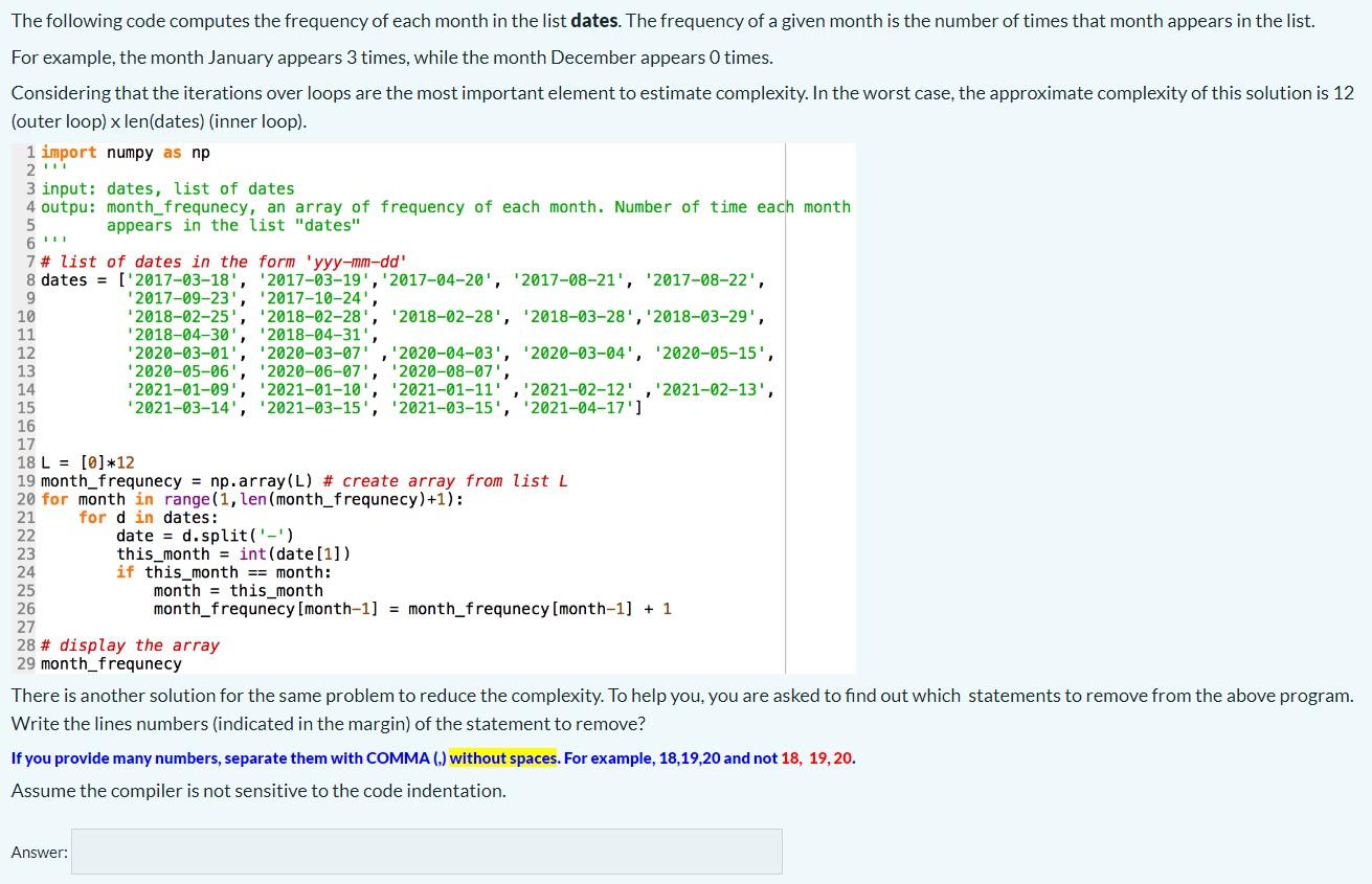 Solved The following code computes the frequency of each | Chegg.com