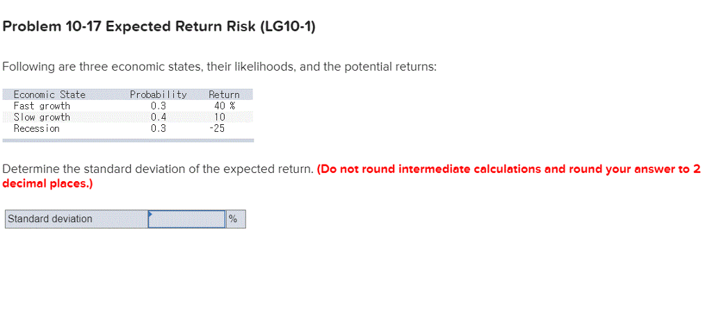 Solved Problem 10-17 Expected Return Risk (LG10-1) Following | Chegg.com