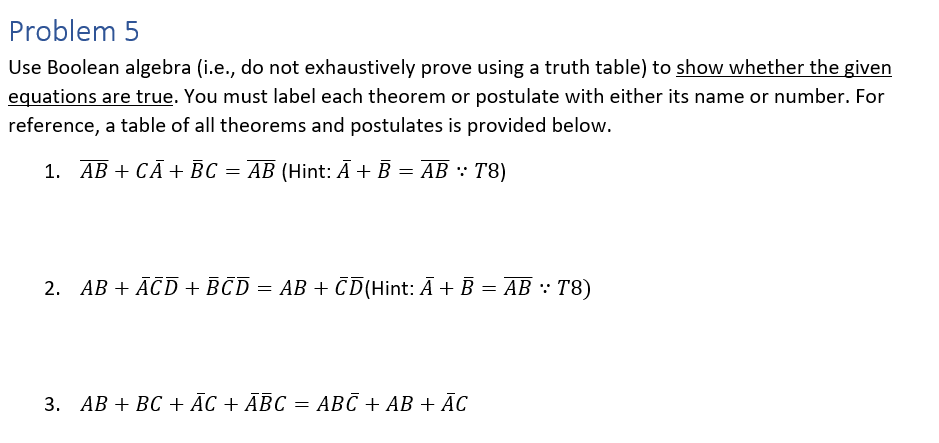 Solved Problem 5 Use Boolean algebra (i.e., do not | Chegg.com