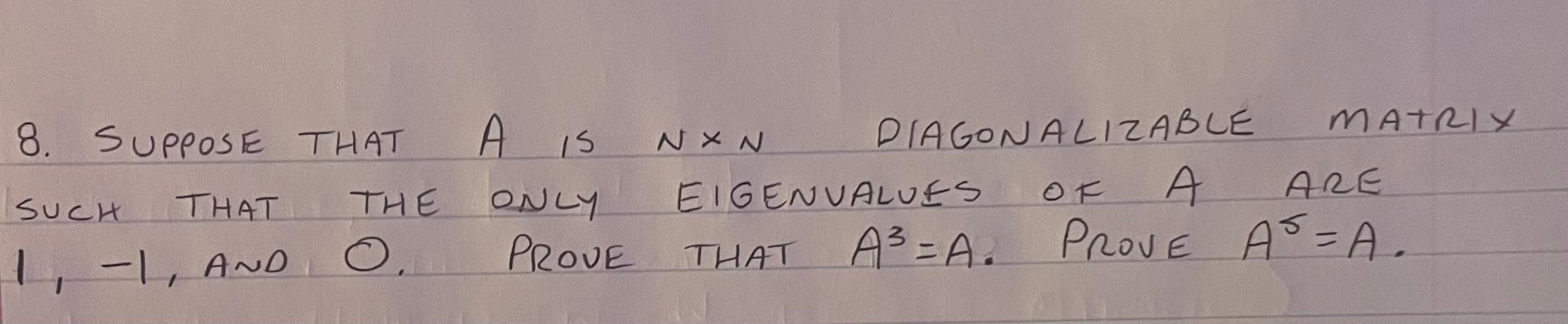 Solved 8. SUPPOSE THAT A IS NXN DIAGONALIZABLE MATRIX SUCH | Chegg.com