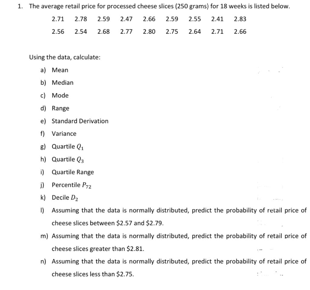 Solved The average retail price for processed cheese slices | Chegg.com