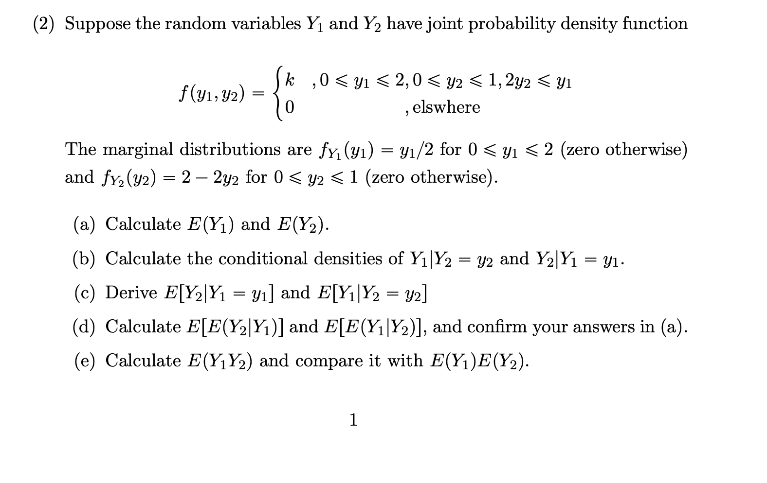 Solved 2 Suppose The Random Variables Y1 And Y2 Have Joint 