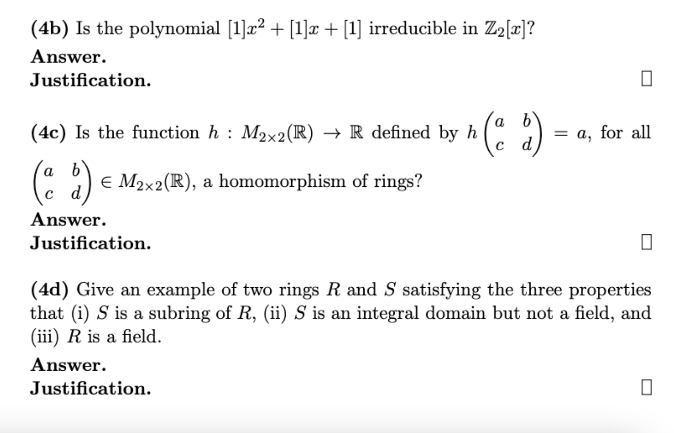 Solved (4) (12 points) Short answer + justification | Chegg.com