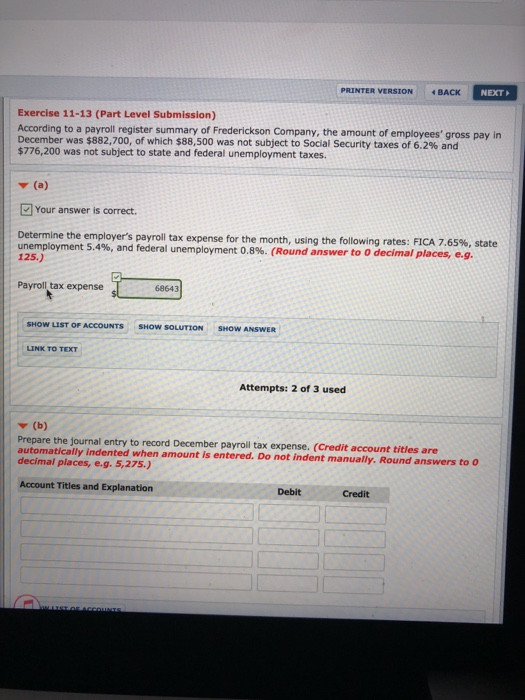 Solved PRINTER VERSION BACK NEXT Exercise 11-13 (Part Level | Chegg.com