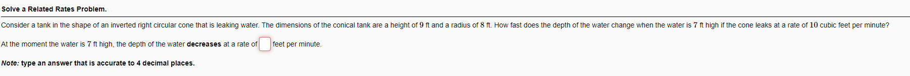 Solved Solve a Related Rates Problem. Consider tank in the | Chegg.com