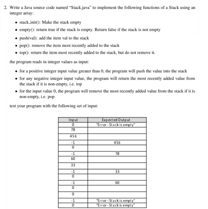 Solved 2. Write a Java source code named "Stack.java" to | Chegg.com