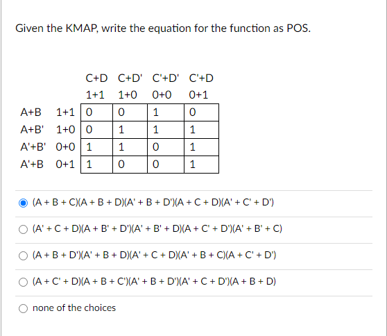 Solved Given the KMAP, write the equation for the function | Chegg.com