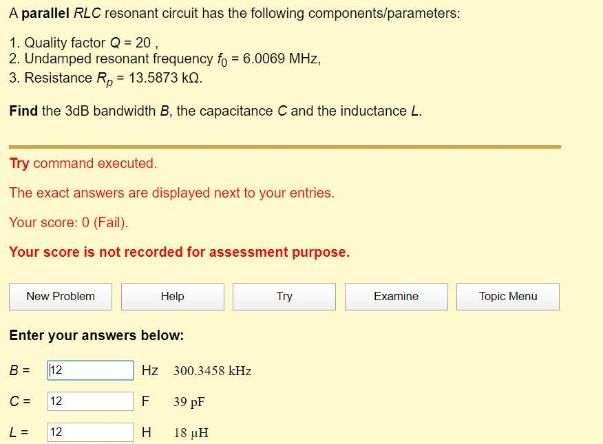 Solved A parallel RLC resonant circuit has the following | Chegg.com