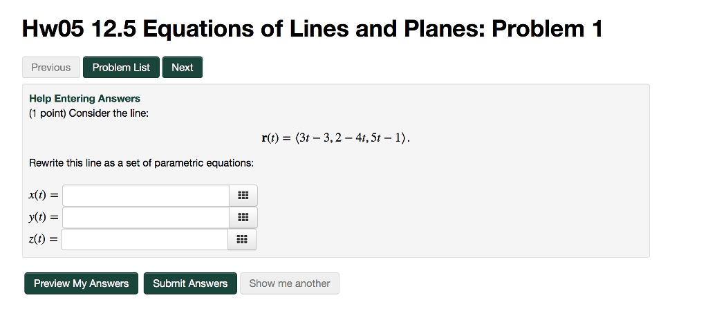 Solved Hw05 12.5 Equations of Lines and Planes: Problem 1 | Chegg.com