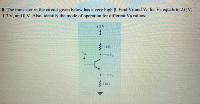 Solved 8. The transistor in the circuit given below has a | Chegg.com