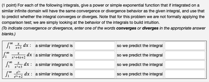 Solved (1 point) For each of the following integrals, give a | Chegg.com