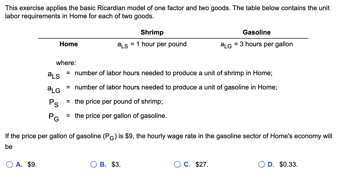 Solved This exercise applies the basic Ricardian model of | Chegg.com