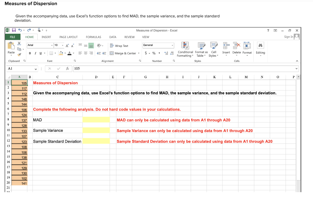 Solved Measures of Dispersion Given the accompanying data, | Chegg.com
