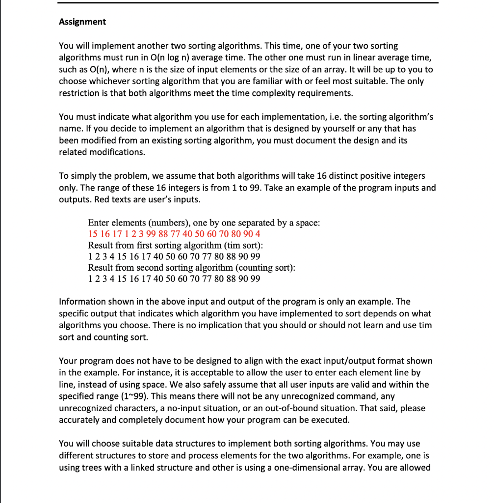 Solved Assignment You Will Implement Another Two Sorting 8708
