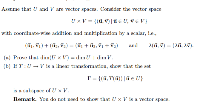 Solved Assume that U and V are vector spaces. Consider the | Chegg.com