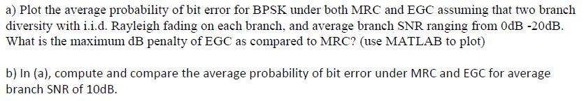 a) Plot the average probability of bit error for BPSK | Chegg.com