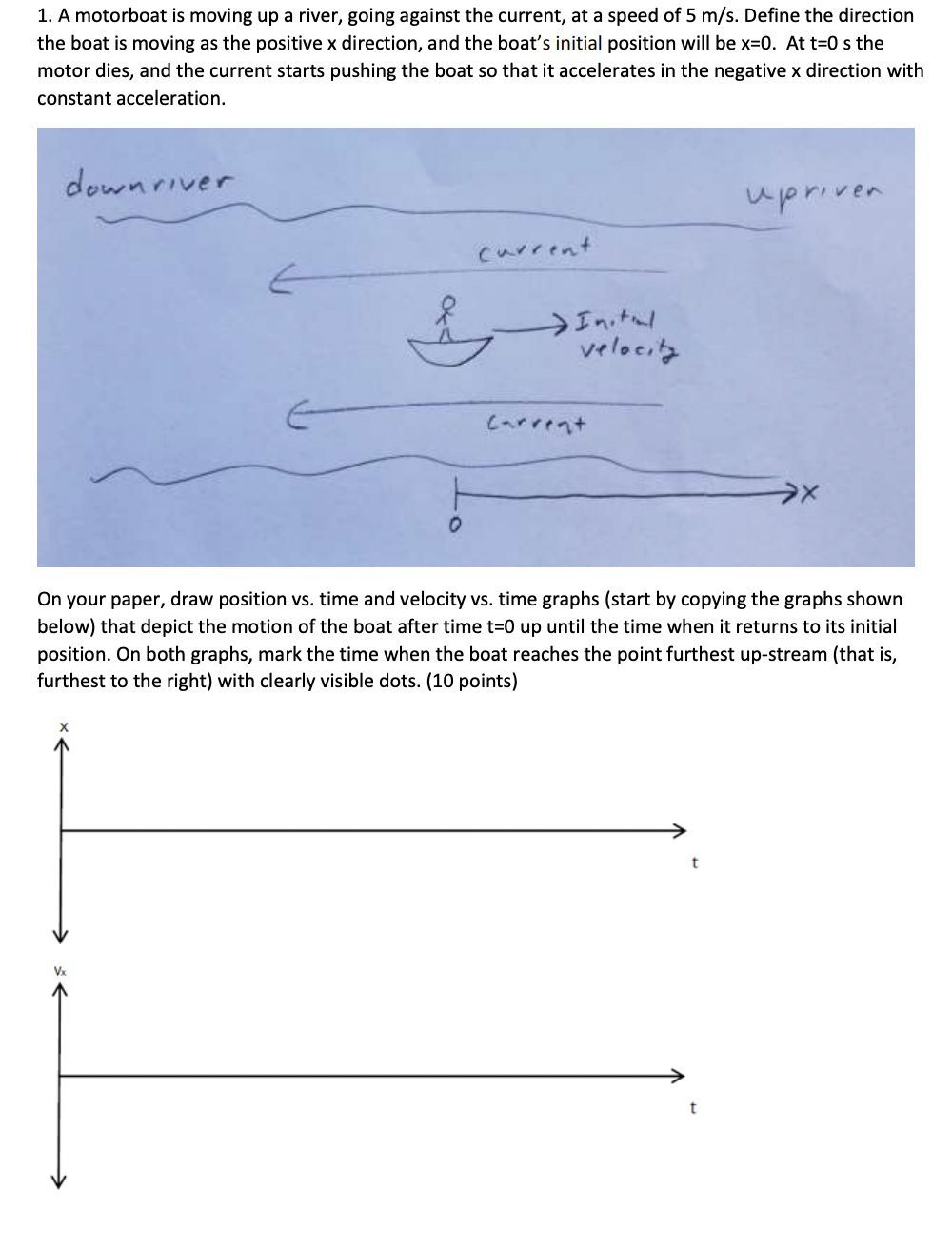 Solved 1. A motorboat is moving up a river, going against | Chegg.com