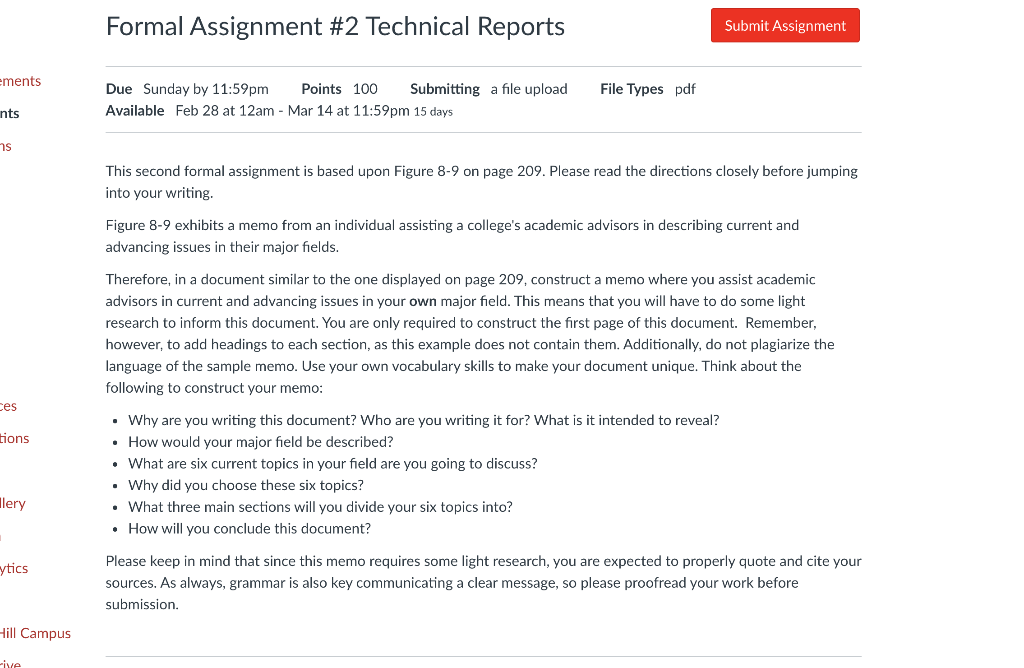 Formal Assignment #2 Technical Reports Submit | Chegg.com