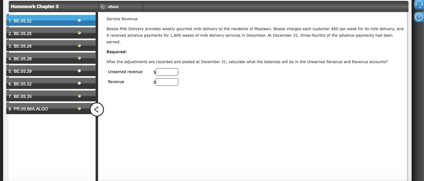 Solved Homework Chapter 5 eBook Service Revenue 1. BE.05.22 | Chegg.com