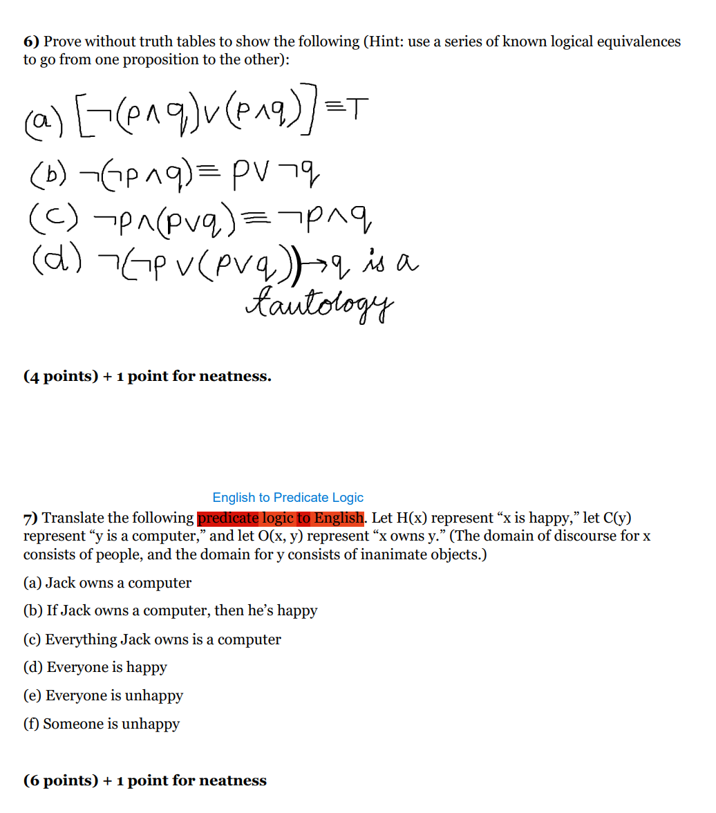 Solved 6) Prove without truth tables to show the following | Chegg.com