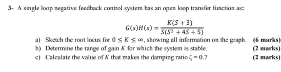 Solved 3- A single loop negative feedback control system has | Chegg.com