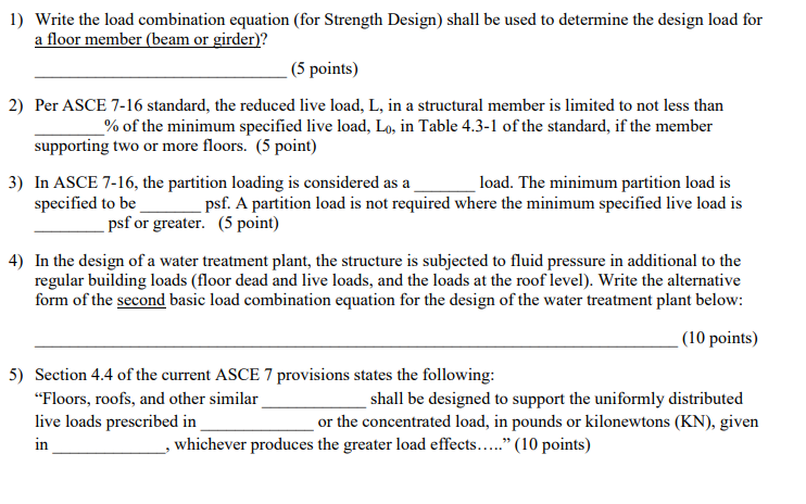 Solved 1) Write the load combination equation (for Strength | Chegg.com