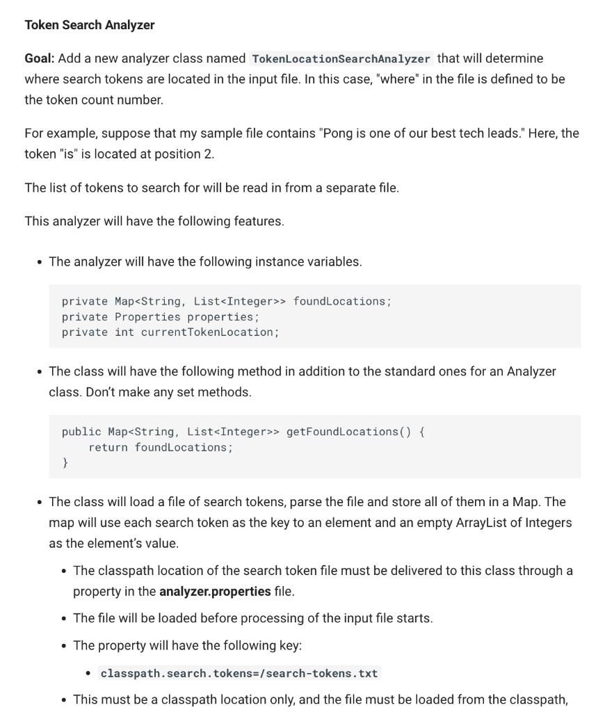 Solved Token Search Analyzer Goal: Add a new analyzer class | Chegg.com