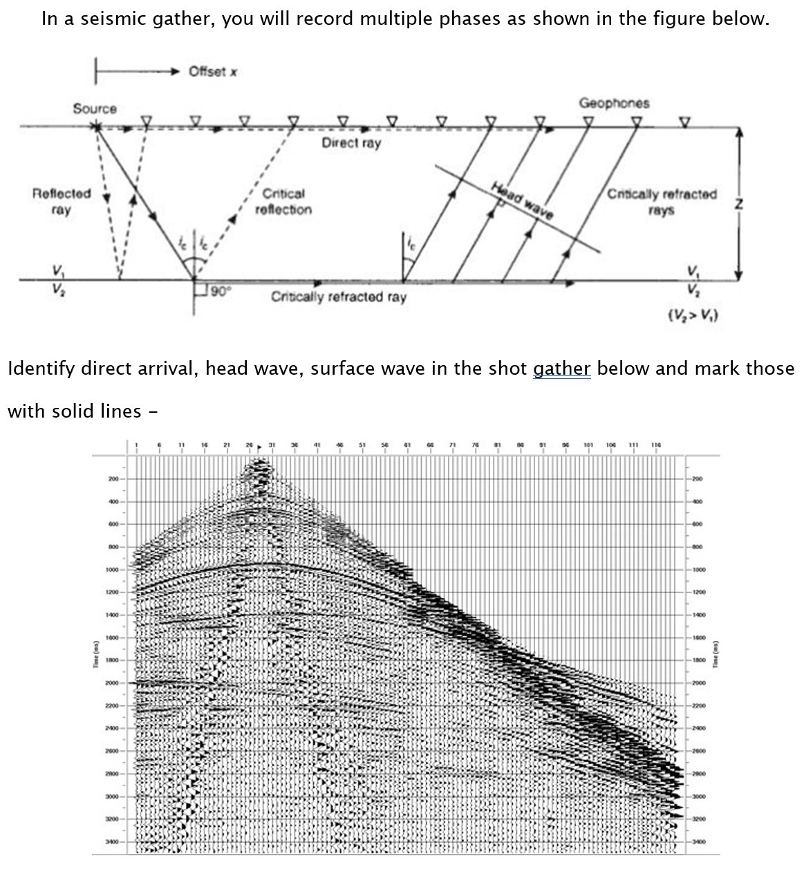 Solved In a seismic gather, you will record multiple phases | Chegg.com