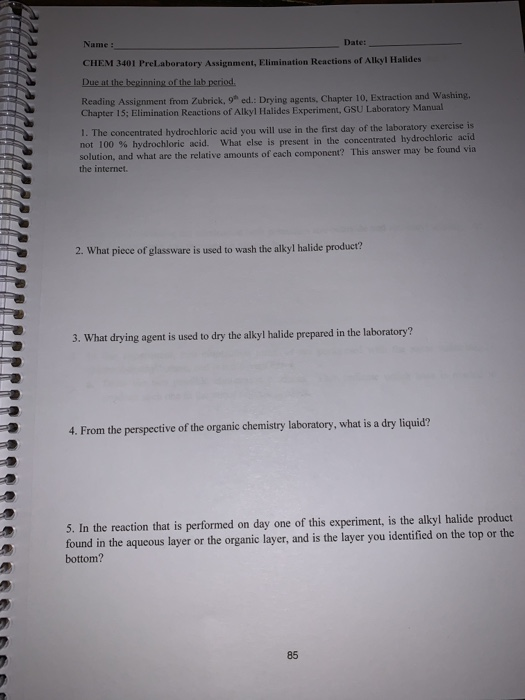 Solved Name: Date CHEM 3401 Prelaboratory Assignment, | Chegg.com