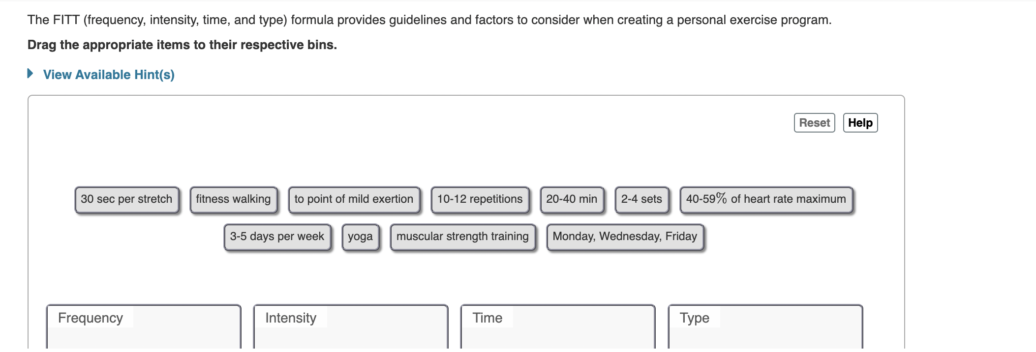 Solved The FITT (frequency, intensity, time, and type) | Chegg.com