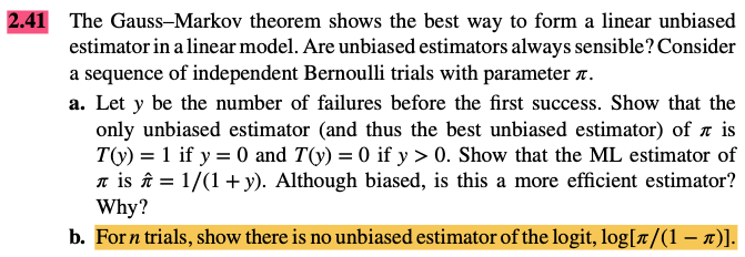 1 The Gauss-Markov theorem shows the best way to form | Chegg.com