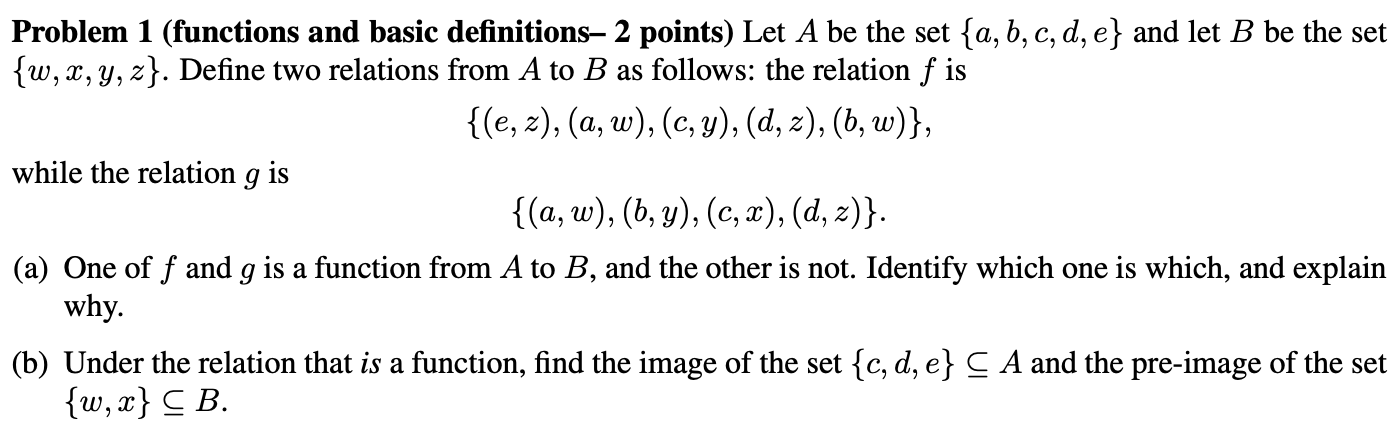 Solved Problem 1 (functions and basic definitions, 2 points) | Chegg.com
