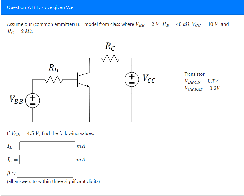 Solved Assume our (common emmitter) BJT model from class | Chegg.com