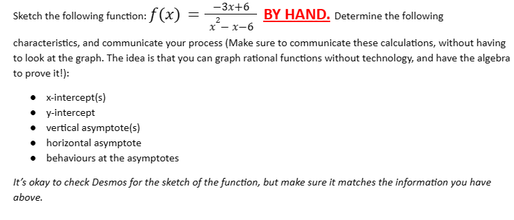 Solved Sketch the following function: f(x)=x2−x−6−3x+6 BY | Chegg.com