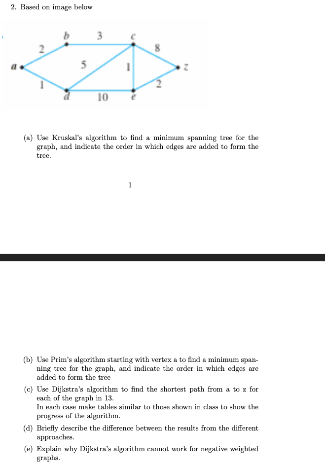 Solved 2. Based on image below (a) Use Kruskal's algorithm | Chegg.com