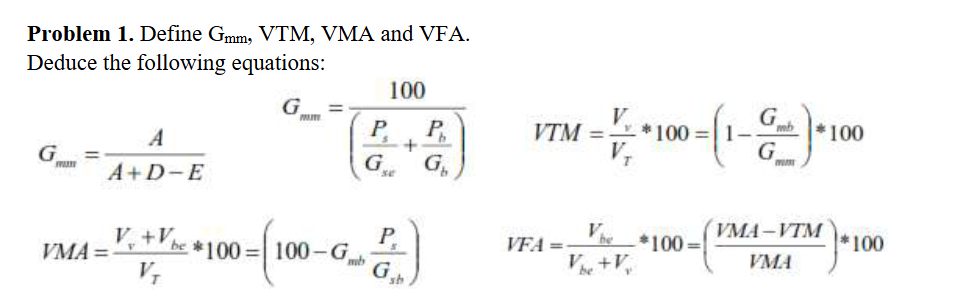 Solved Problem 1. ﻿Define Gmm, VTM, ﻿VMA and VFA.Deduce the | Chegg.com