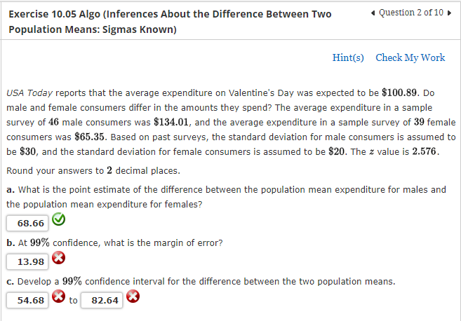 Solved Exercise 10.05 Algo (Inferences About the Difference | Chegg.com