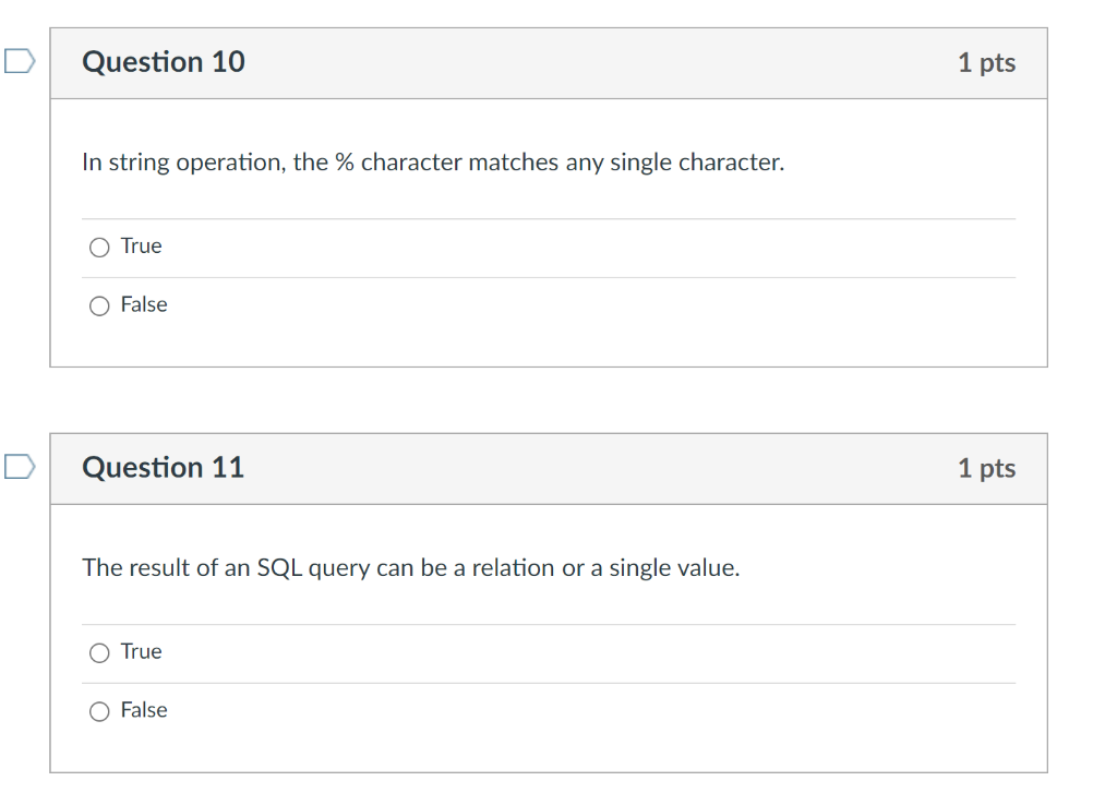 Solved In string operation, the \% character matches any | Chegg.com