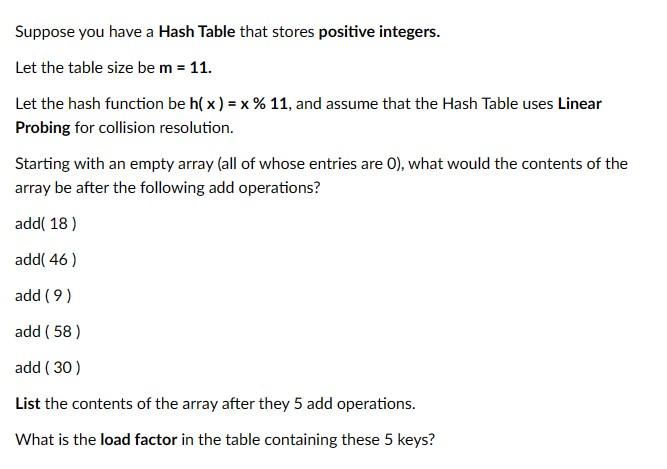 Solved Suppose you have a Hash Table that stores positive | Chegg.com