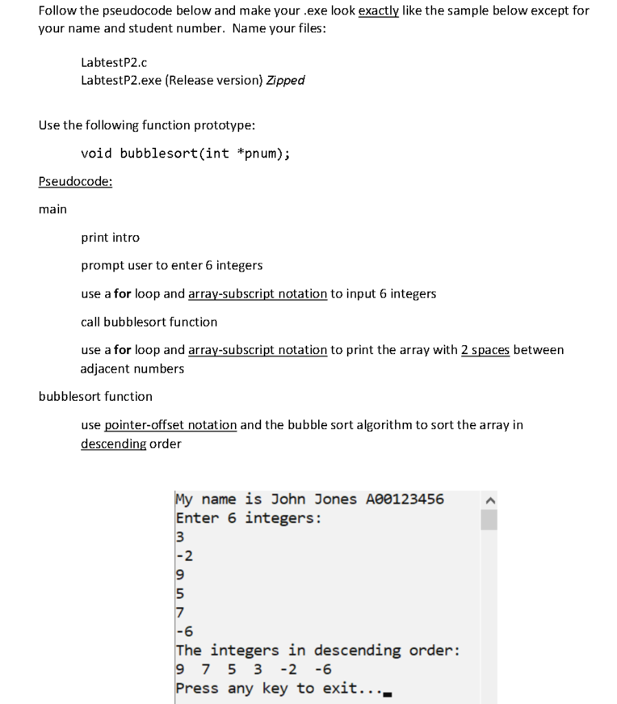 Solved Follow the pseudocode below and make your .exe look | Chegg.com