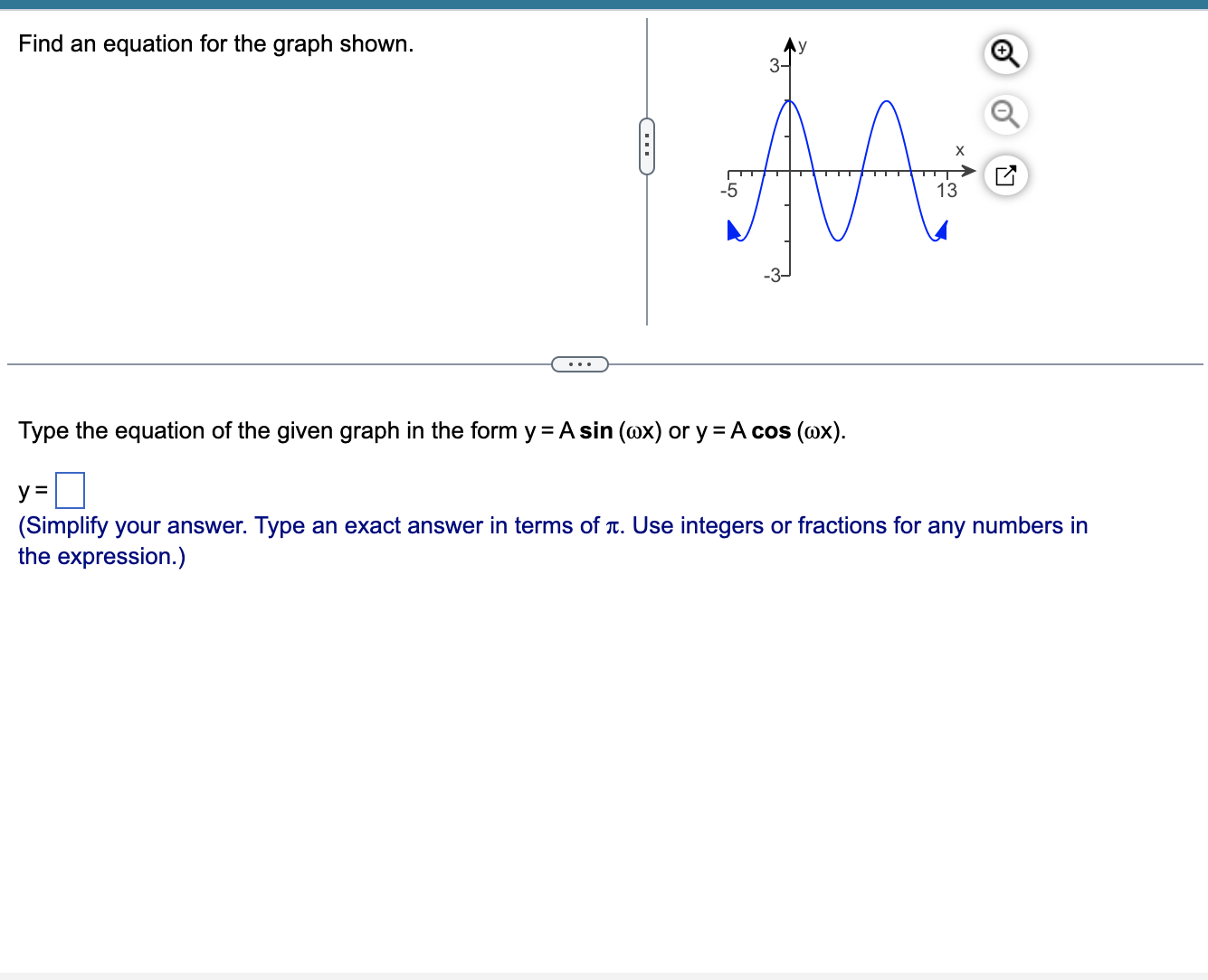 Solved Find an equation for the graph shown.Type the | Chegg.com
