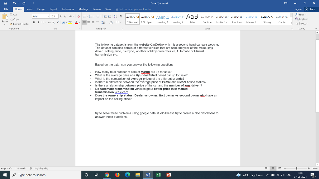 Case (2) - Word File Home Insert Design Layout | Chegg.com