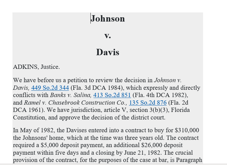 Solved Johnson v. Davis ADKINS, Justice. We have before us a | Chegg.com