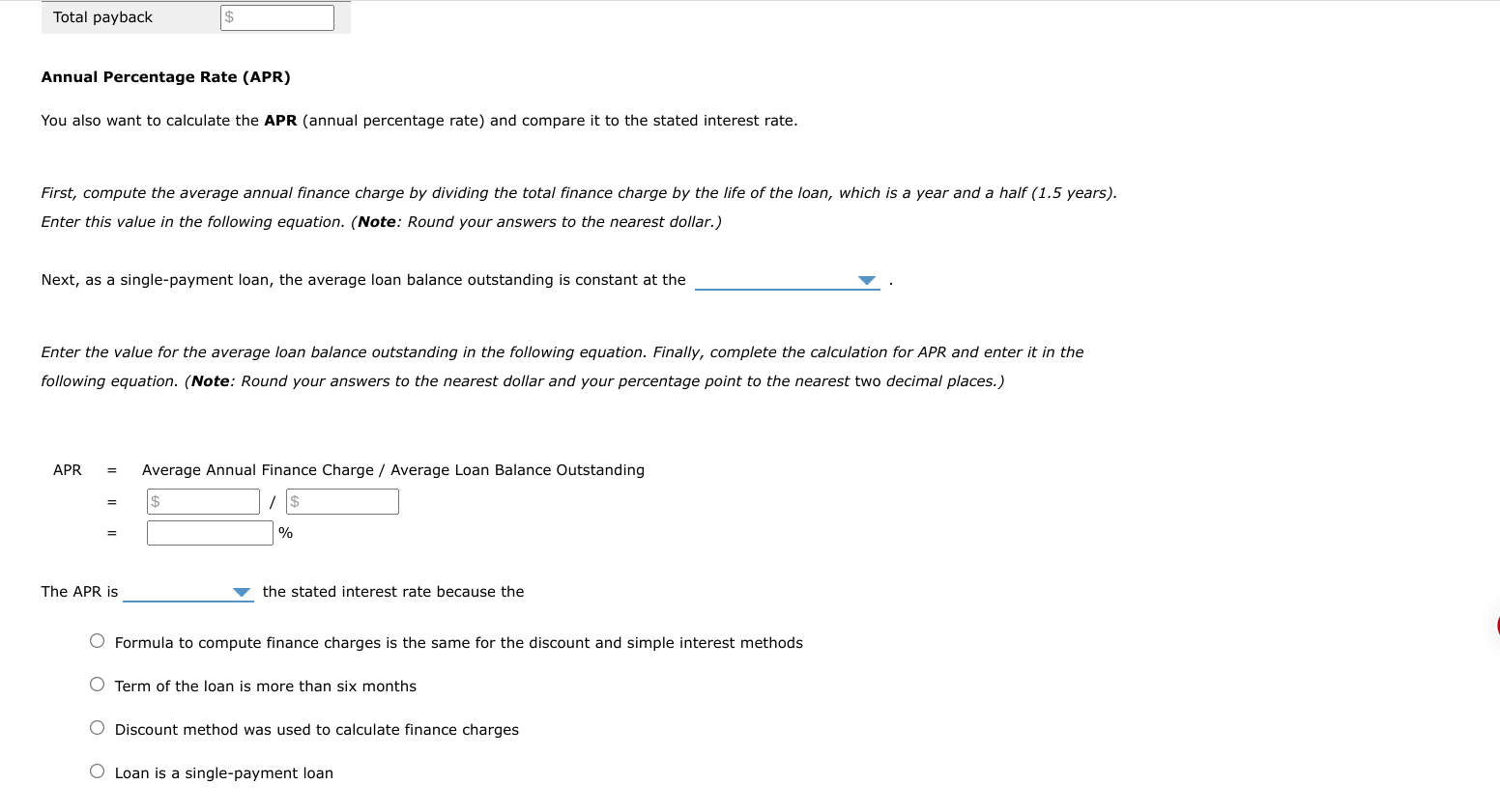 Solved APR === Average Annual Finance Charge / Average Loan | Chegg.com
