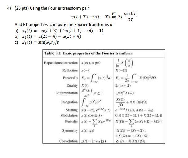 Solved Ft 4 25 Pts Using The Fourier Transform Pair Sin