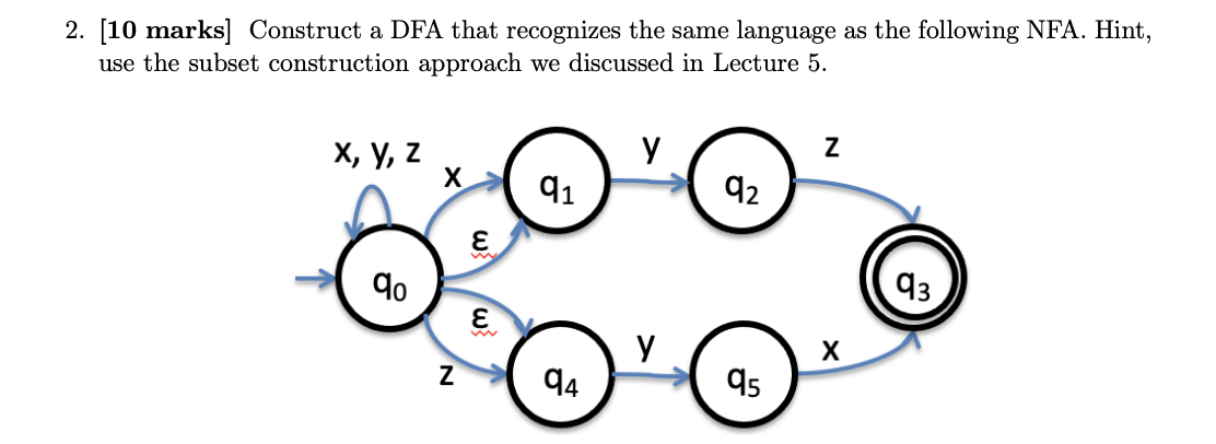 Solved 2. [10 marks] Construct a DFA that recognizes the | Chegg.com