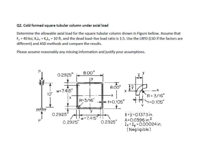 Solved Q2. Cold formed square tubular column under axial | Chegg.com