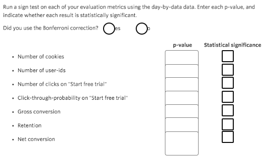 Run a sign test on each of your evaluation metrics | Chegg.com