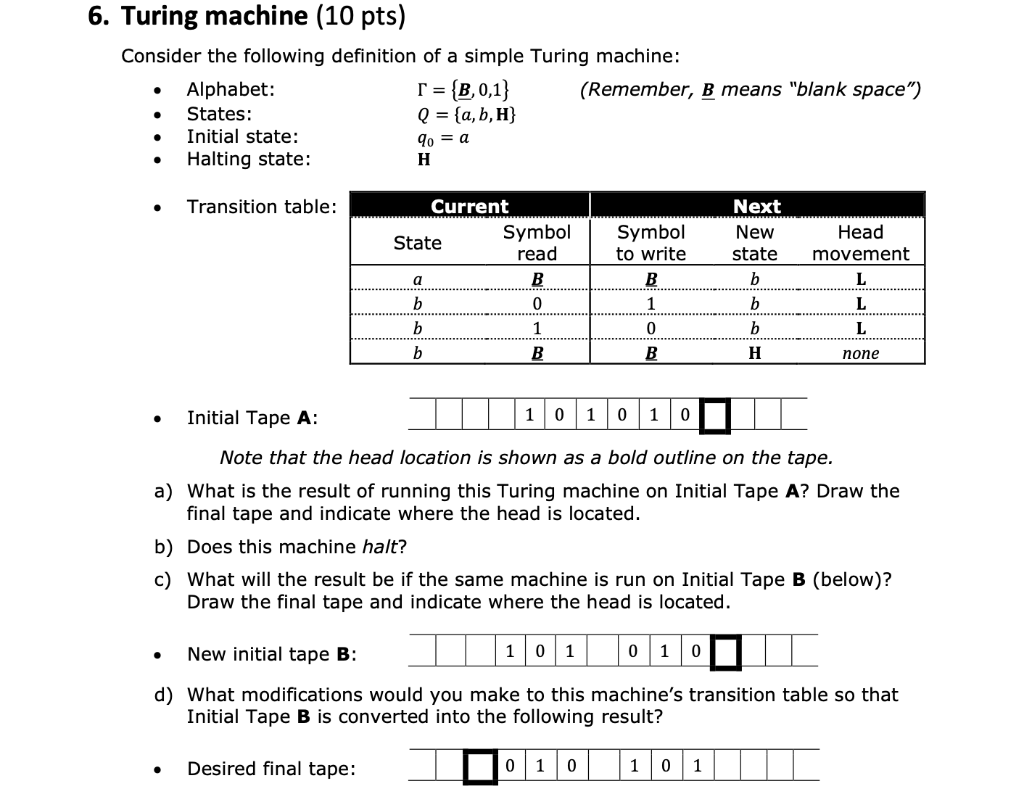 Solved Turing machine (10 pts) Consider the following | Chegg.com
